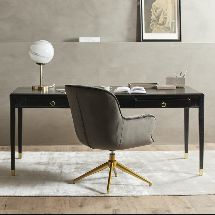 Black Mango Wood Desk | Design Vintage | Large Work Table