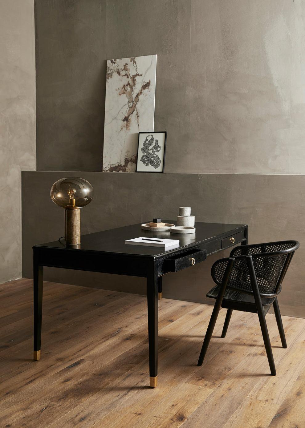 Black Mango Wood Desk | Design Vintage | Large Work Table