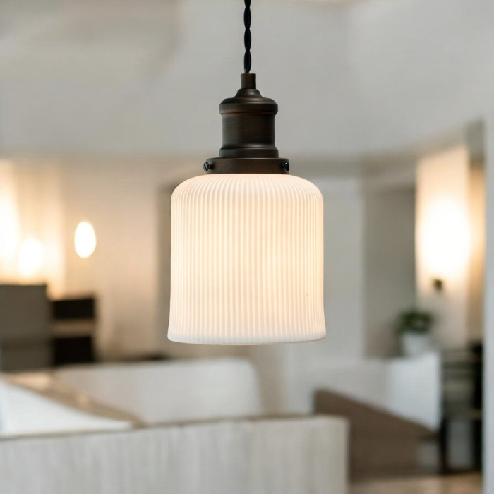 Fluted Ceramic Pendant | Design Vintage | Antique Bronze Pendant